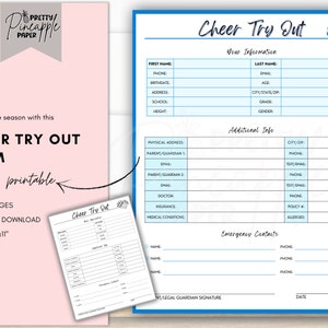 Printable Cheer Try Out Form, Instant Download Template, Cheerleader ...