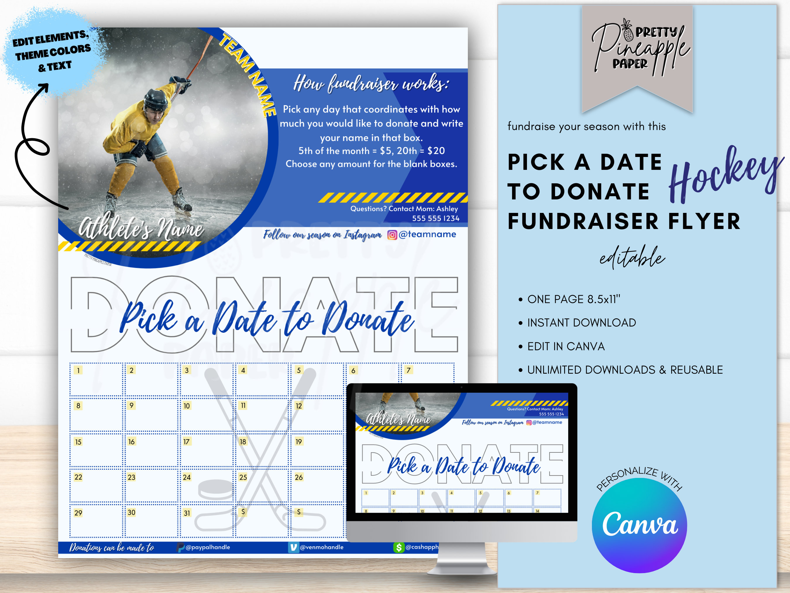 Editable Hockey Calendar Fundraiser Template, Pick a Date to Donate ...