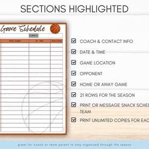 Editable Basketball Game Schedule Template Instant Download to Organize ...