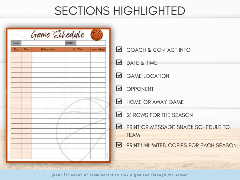 Editable Basketball Game Schedule Template Instant Download to Organize ...