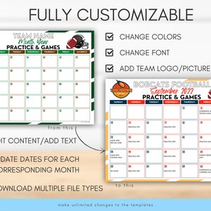 Editable Football Calendar Template, Instant Download Practice and ...
