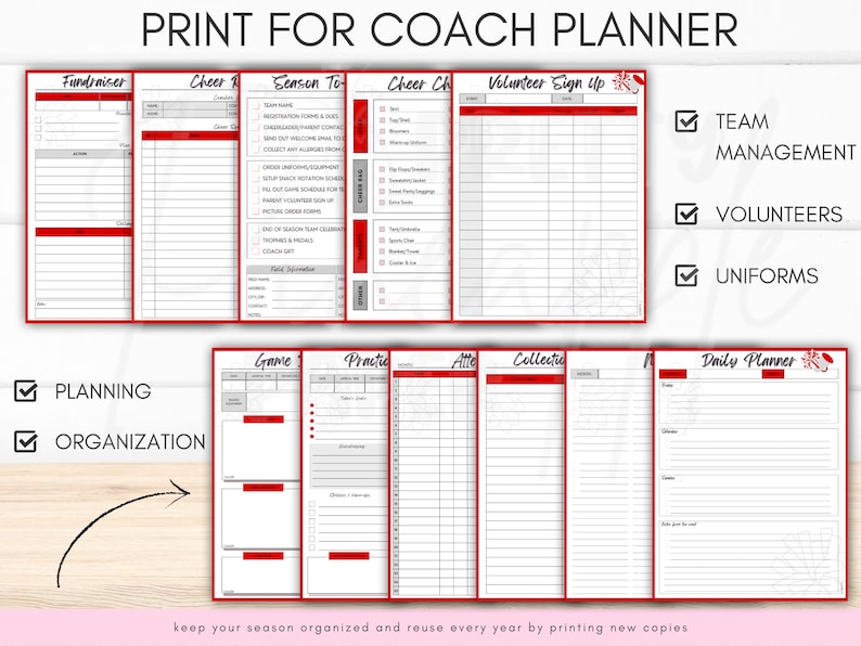 Printable Cheer Planner for Coach, Captain and Team Mom, Cheer Squad ...