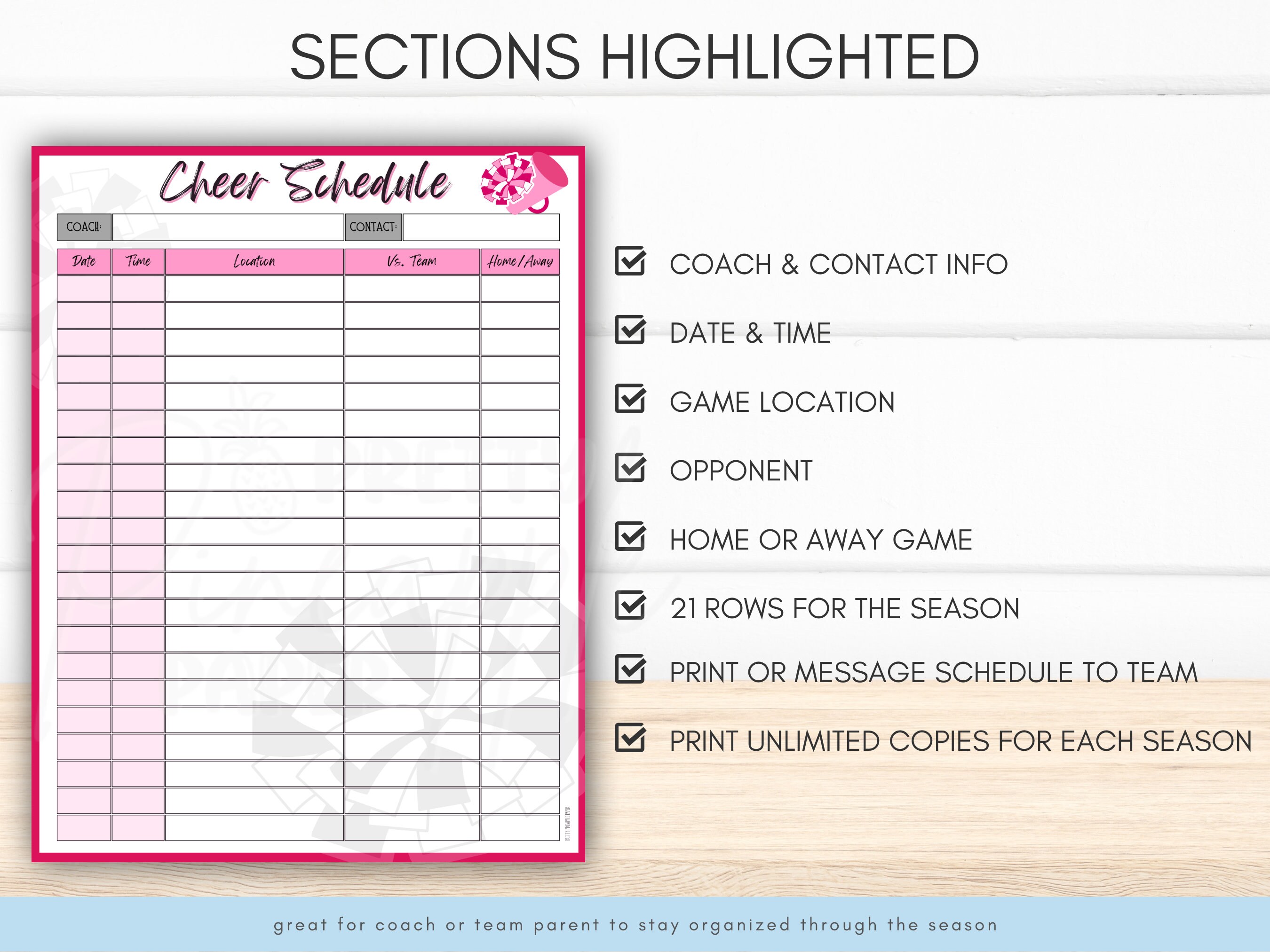 Editable Cheer Squad Game Schedule, Instant Download to Organize the ...