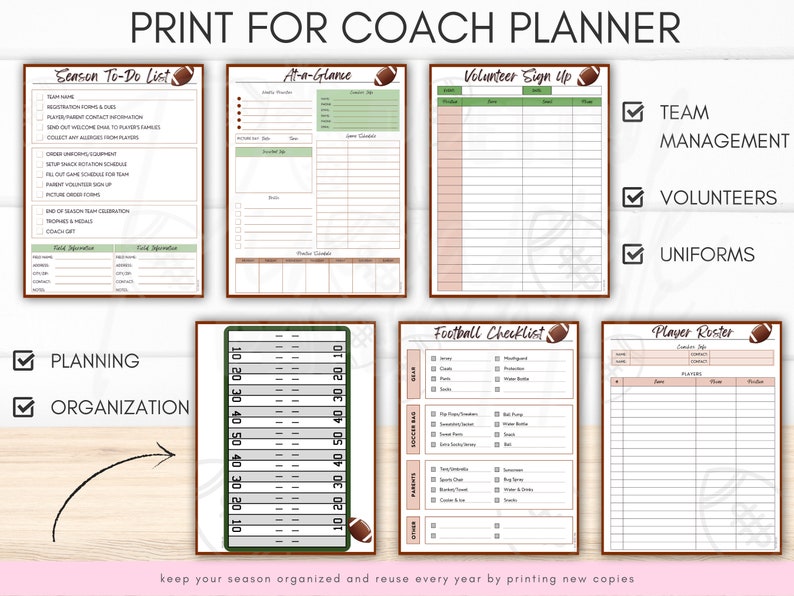 Printable Football Team Management Planner for Coach and Team - Etsy