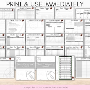 Printable Football Team Management Planner for Coach and Team Mom, Game ...