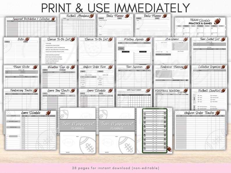 Printable Football Team Management Planner for Coach and Team Mom, Game ...