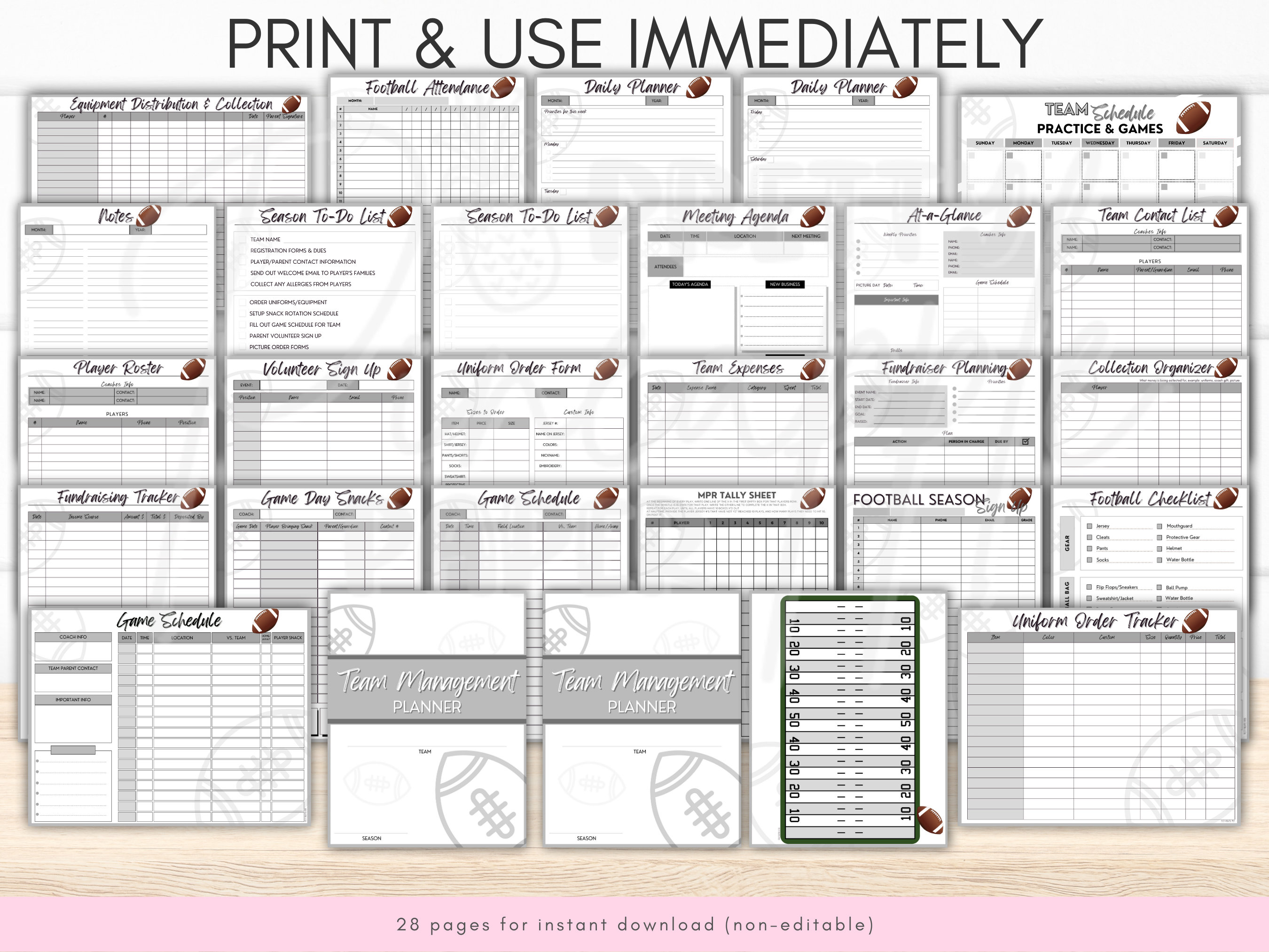 Printable Football Team Management Planner for Coach and Team Mom, Game ...