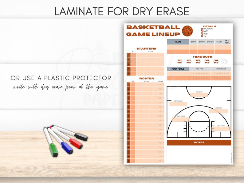 Printable Basketball Game Lineup Roster Scoring Court - Etsy