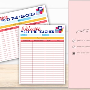 Printable Meet the Teacher Sign in Sheet, Instant Digital Download ...