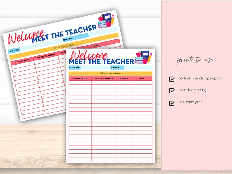 Printable Meet the Teacher Sign in Sheet, Instant Digital Download ...