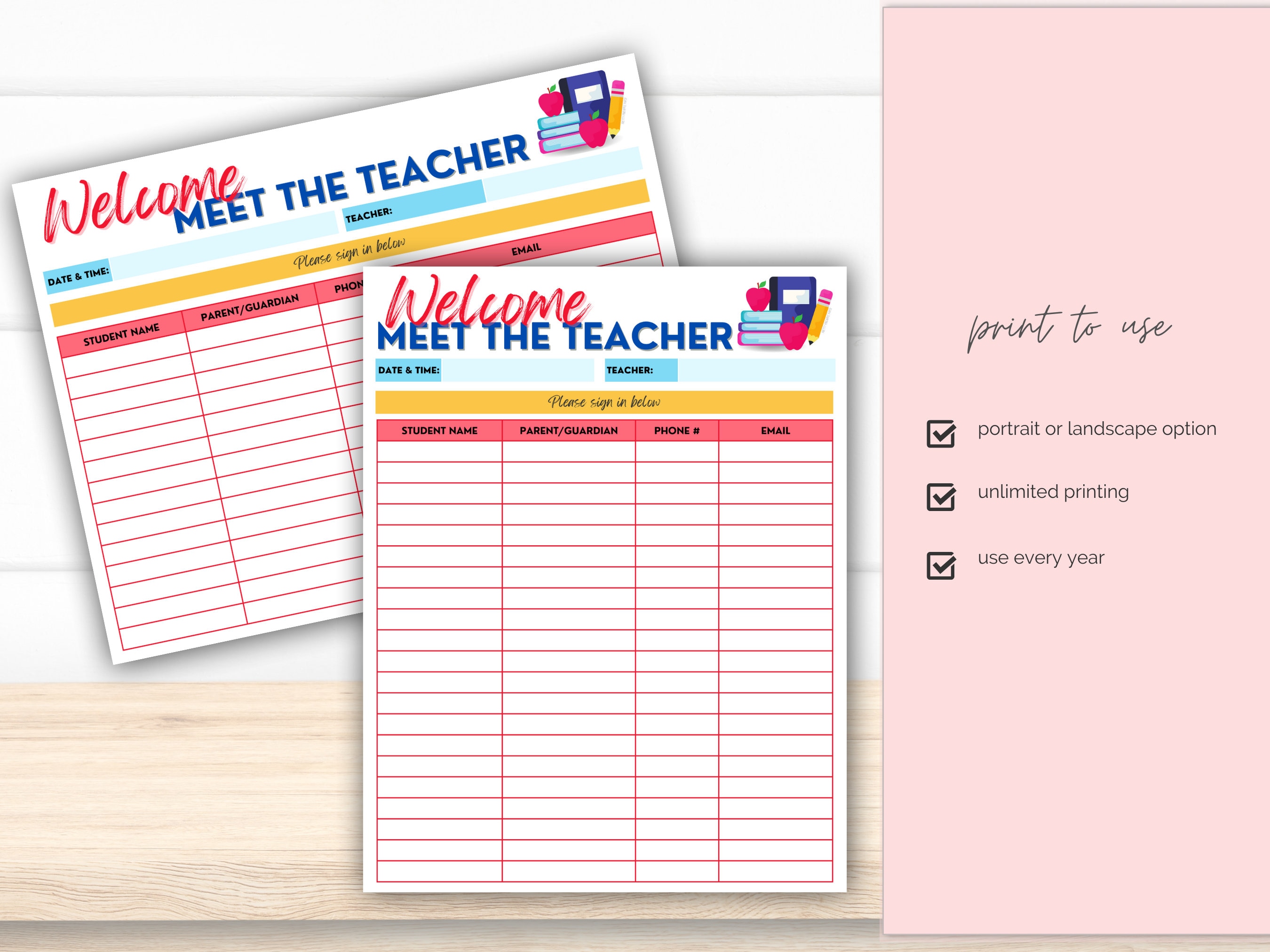 Printable Meet the Teacher Sign in Sheet, Instant Digital Download ...