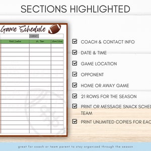 Editable Football Game Schedule Template Instant Download to Organize ...
