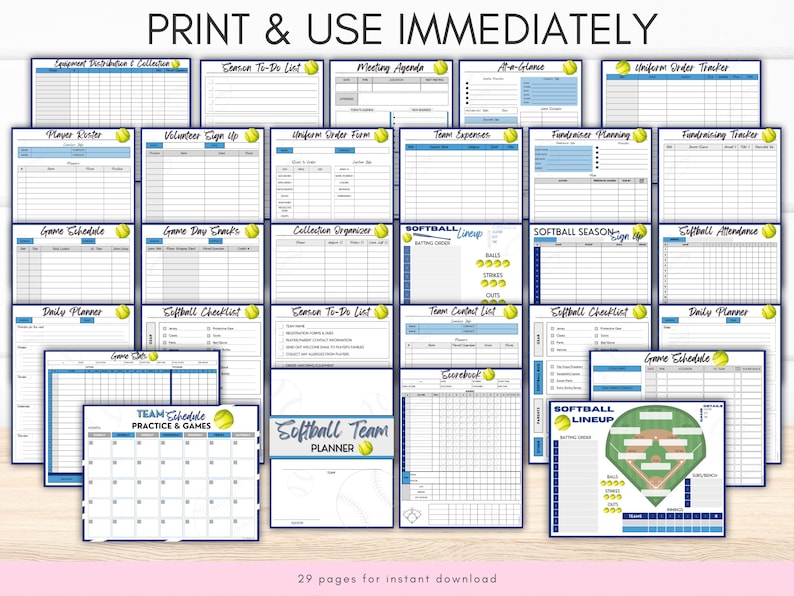 Printable Softball Team Management Planner for Coach and Team Mom, Game ...