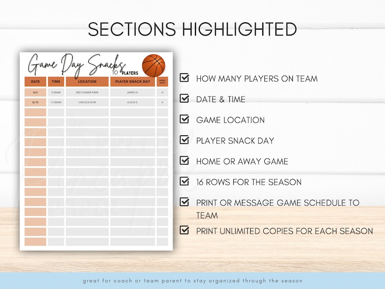 Editable Basketball Game Day Snack Schedule Template. Instant - Etsy