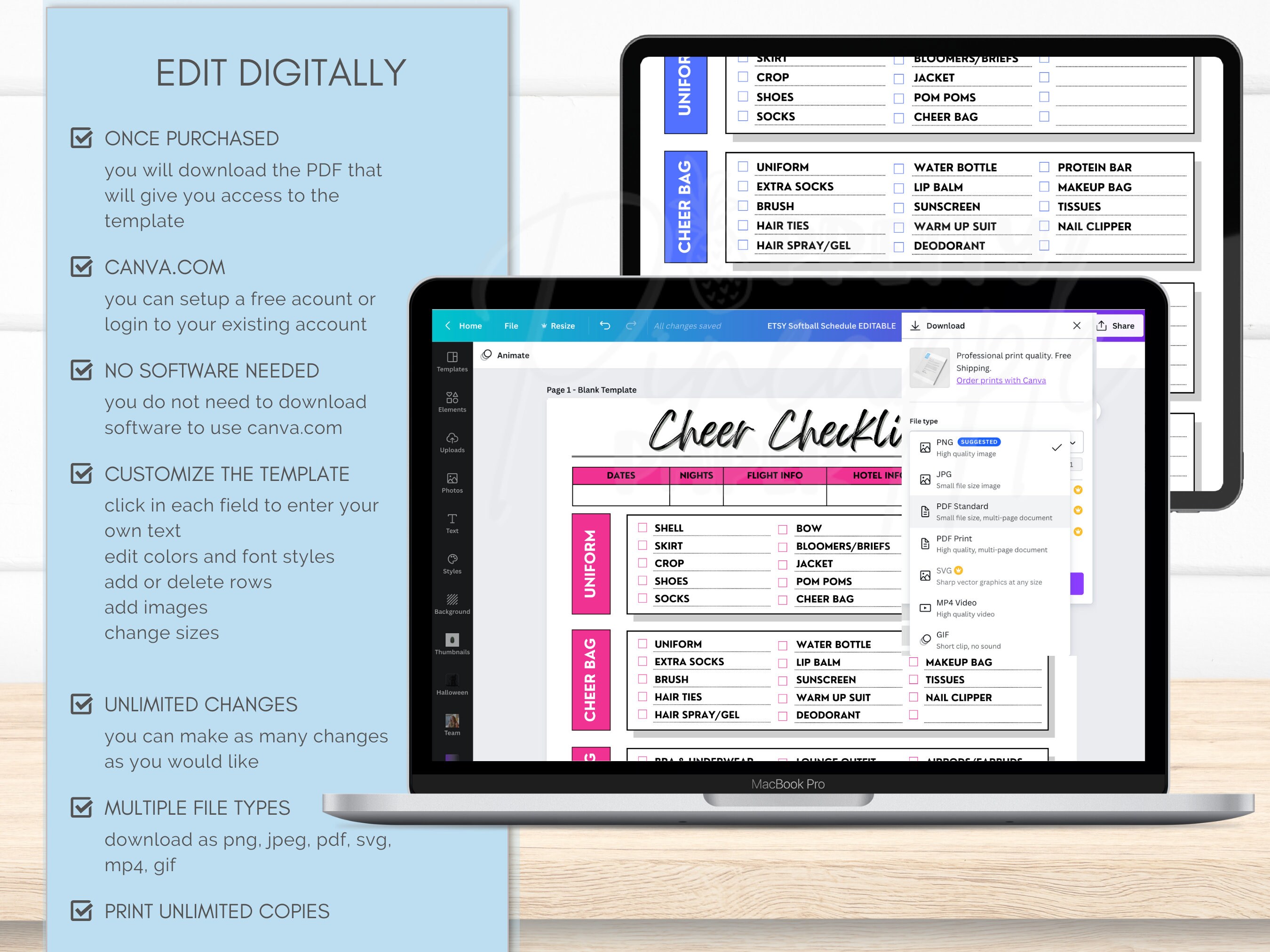 Editable Cheer Checklist Template, Instant Digital Download, Edit in ...