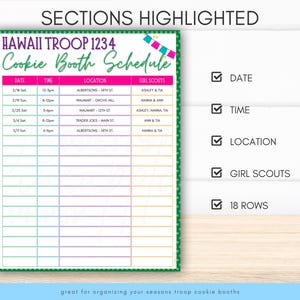 Editable Cookie Booth Schedule Template, Instant Digital Download ...