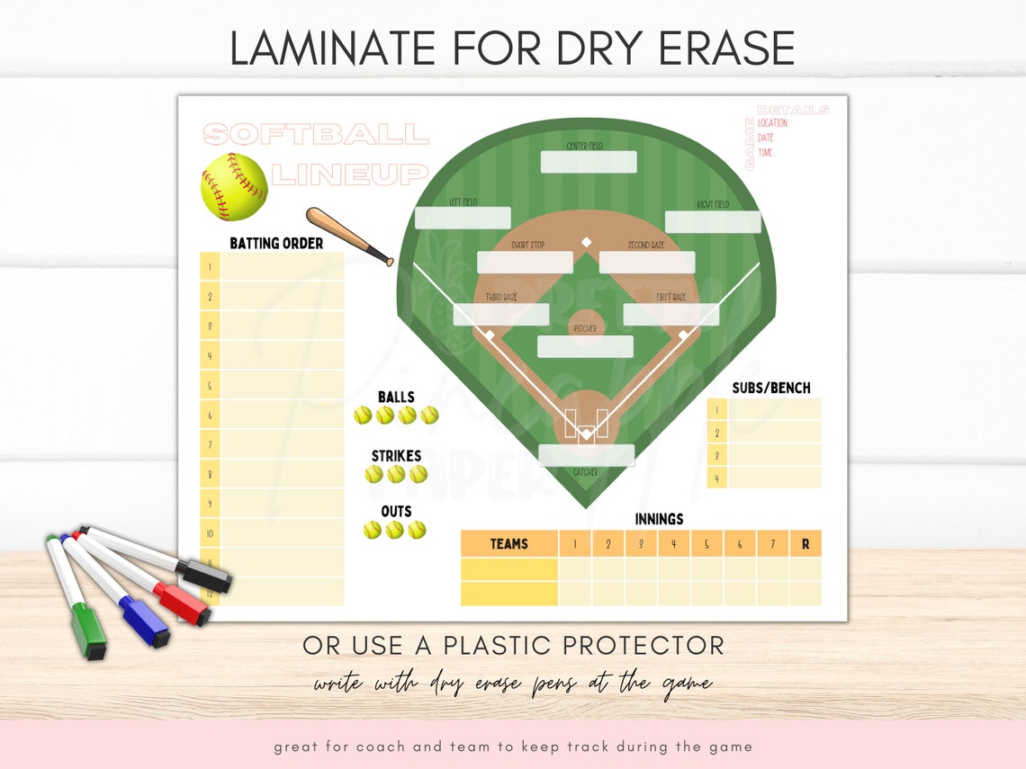 Printable Softball Line up and Field Position Sheet Batting Order ...