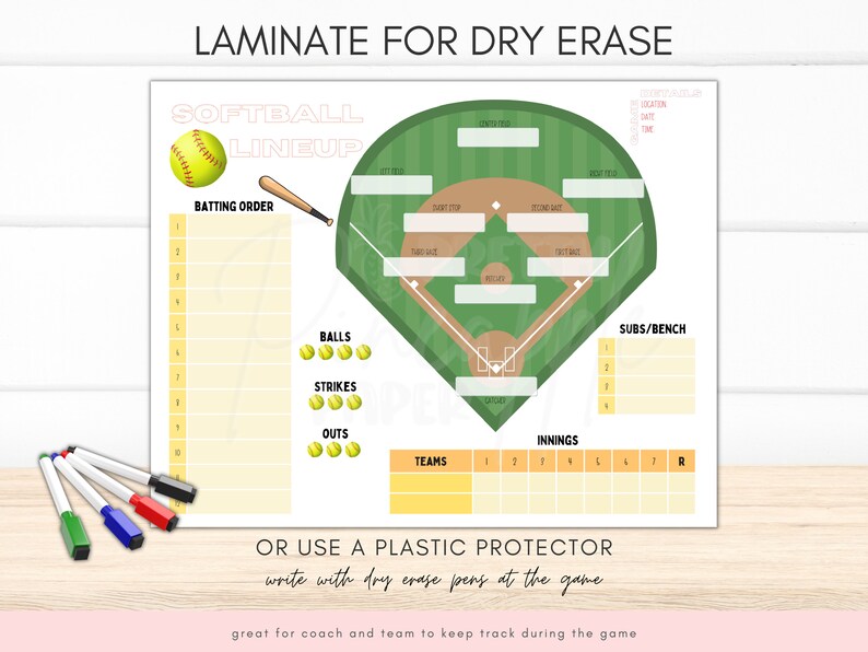 Printable Softball Line up and Field Position Sheet Batting Order ...