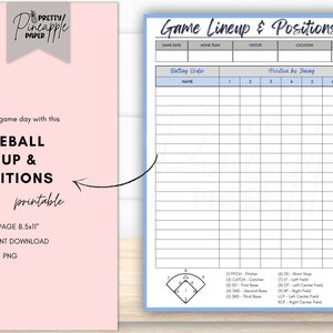 Printable Baseball Team Line up and Field Positions, Instant Download ...