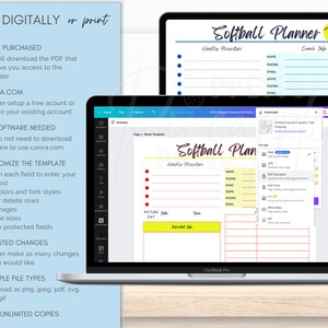 Editable Softball Season Planner Sheet, Instant Digital Download, Edit ...
