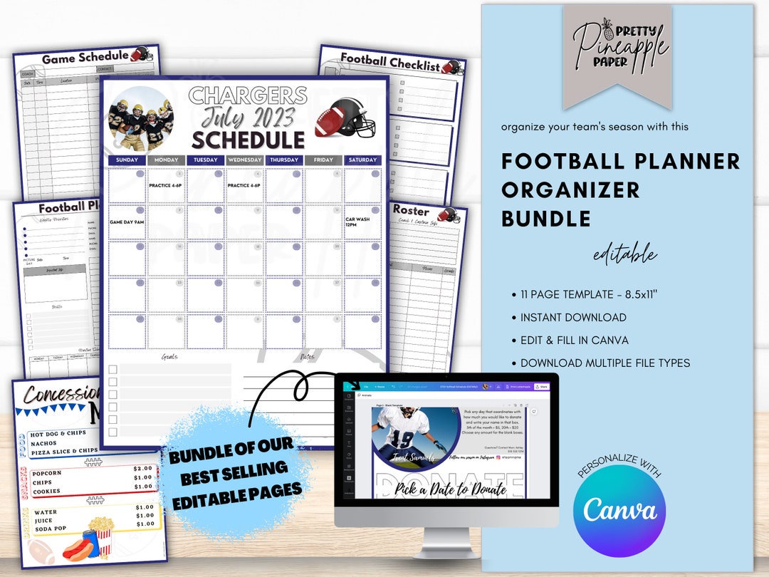Editable Football Organizer Planner Bundle Pages, Coach, Team Mom, Game ...
