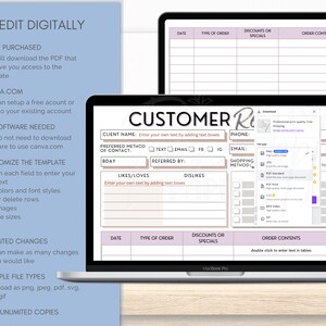 Editable Customer Record Planner Sheet Instant Download, Edit Canva ...