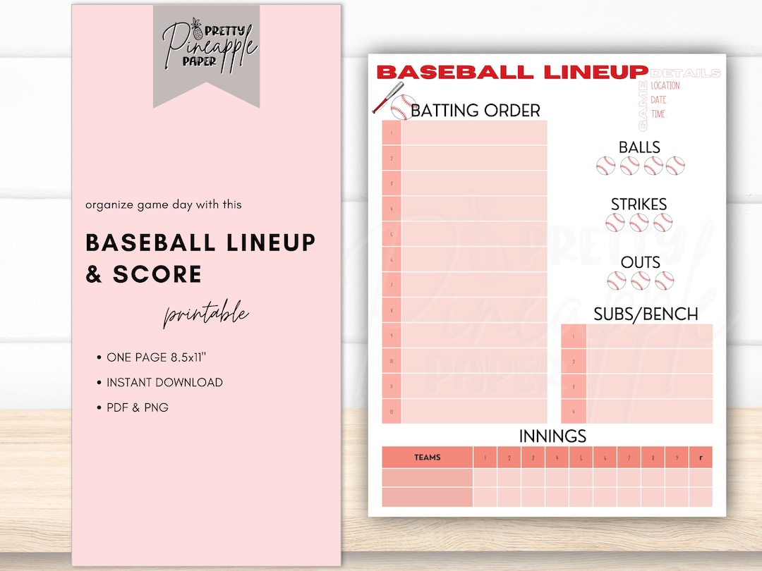 Printable Baseball Line up Batting Order Dugout Innings. Instant ...