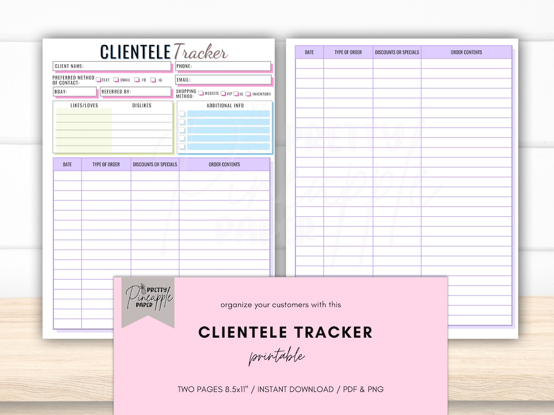 Printable Customer Tracker Planner Sheet Instant Download. Clientele ...