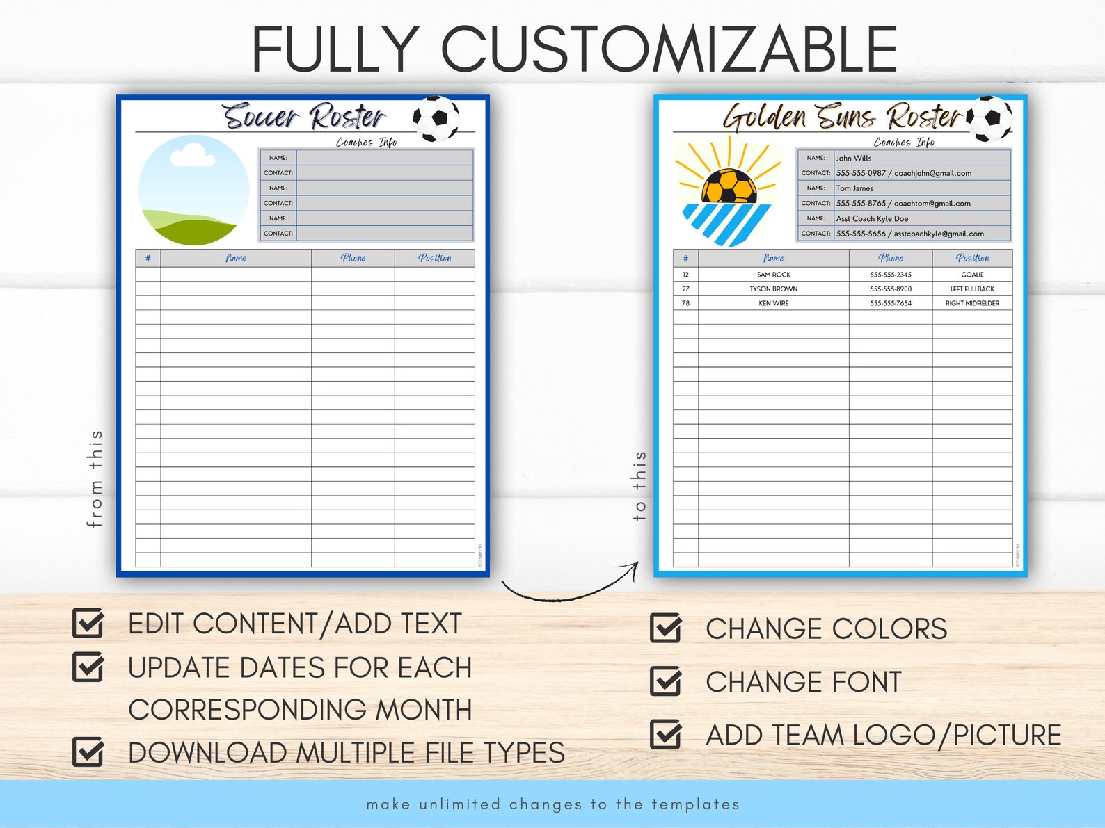 Editable Soccer Roster Template, Game Day Team Info, Coach Planner ...