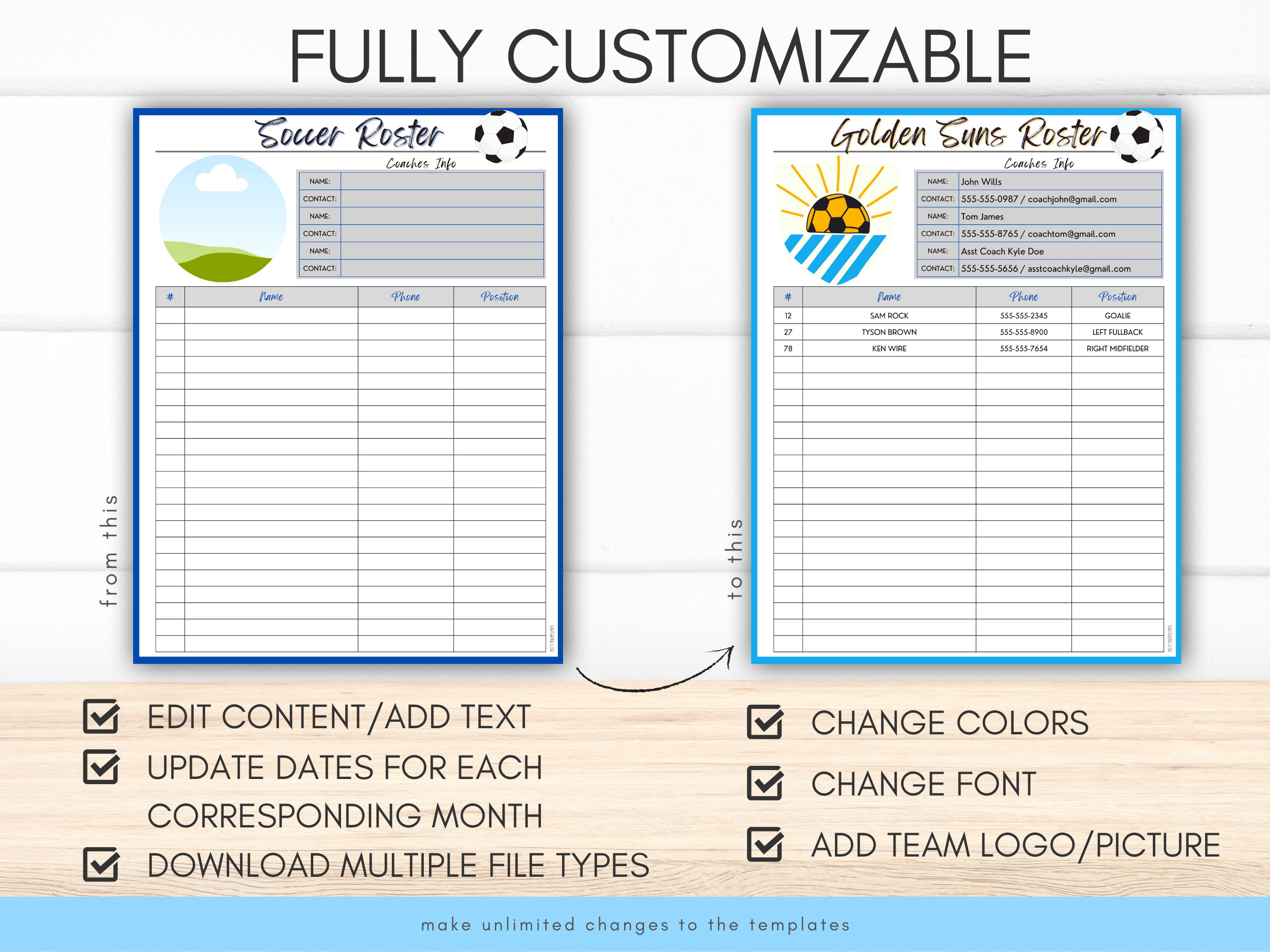 Editable Soccer Roster Template, Game Day Team Info, Coach Planner ...