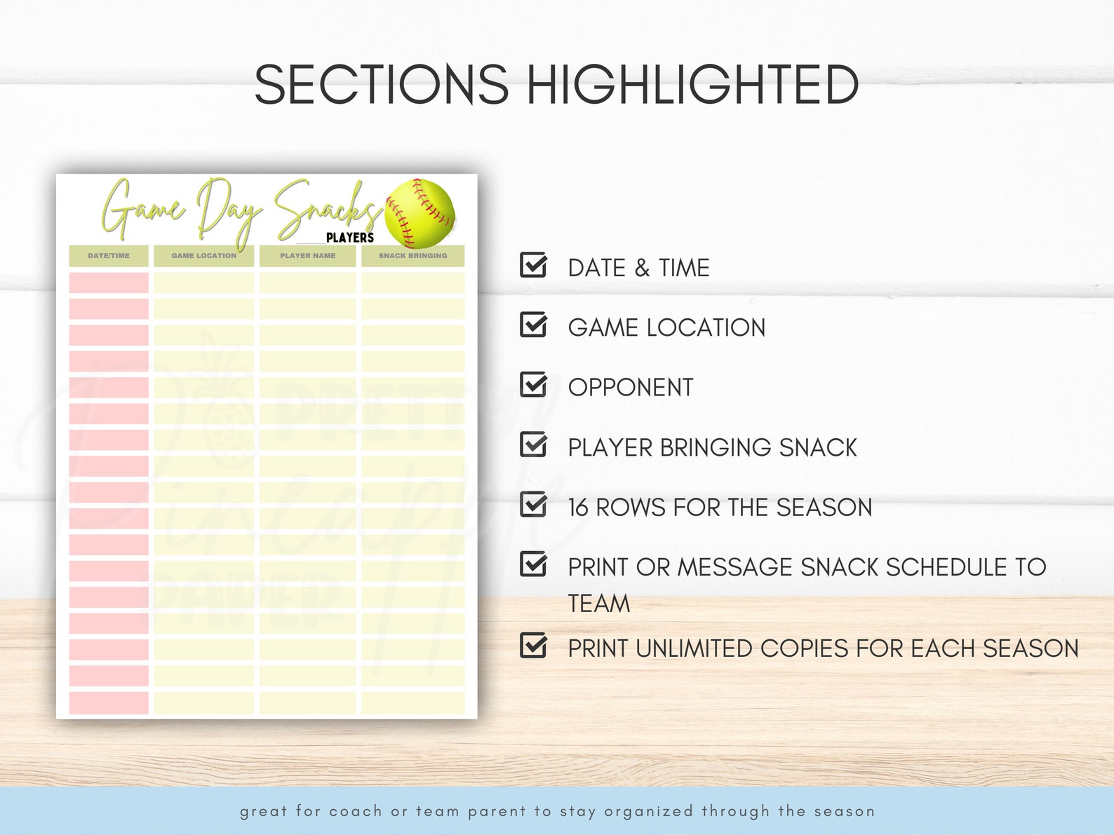 Editable Softball Game Day Snack Schedule Template. Instant - Etsy