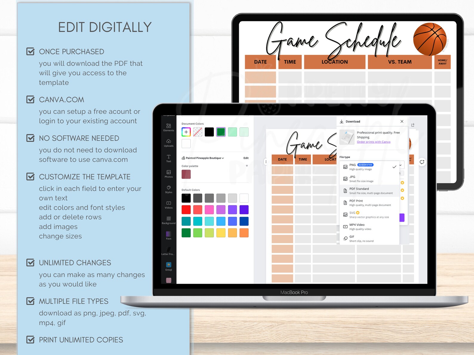 Editable Basketball Game Schedule Template Instant Download to - Etsy
