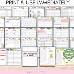 Printable Softball Team Management Planner for Coach and Team Mom, Game ...