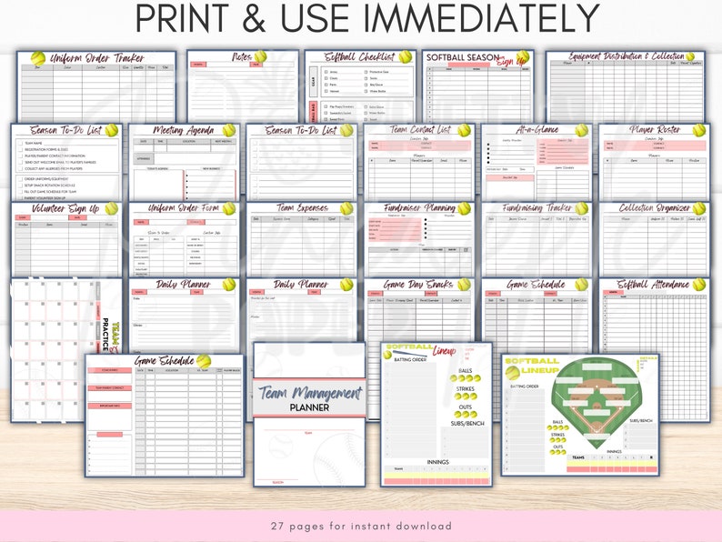 Printable Softball Team Management Planner for Coach and Team Mom, Game ...