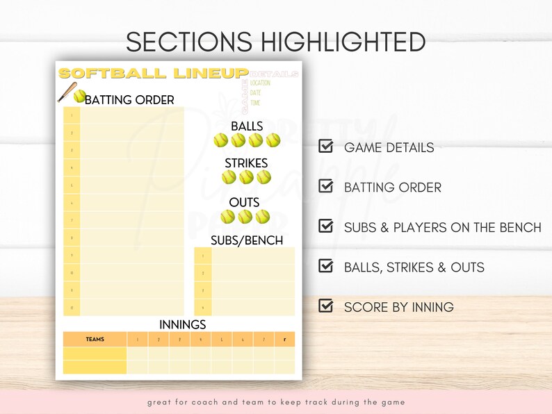 Printable Softball Line up Batting Order Dugout Innings. Instant ...