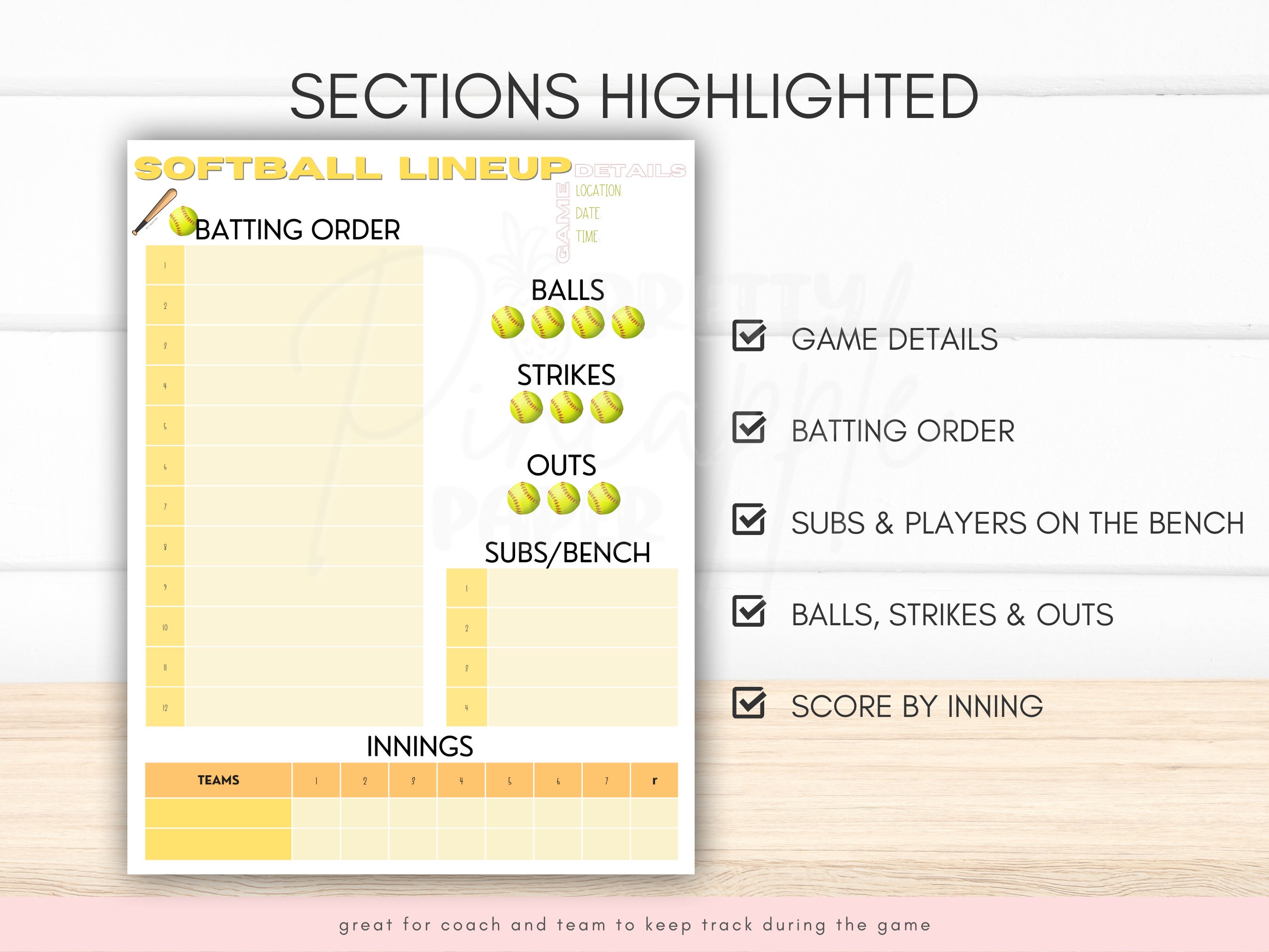 Printable Softball Line up Batting Order Dugout Innings. Instant ...