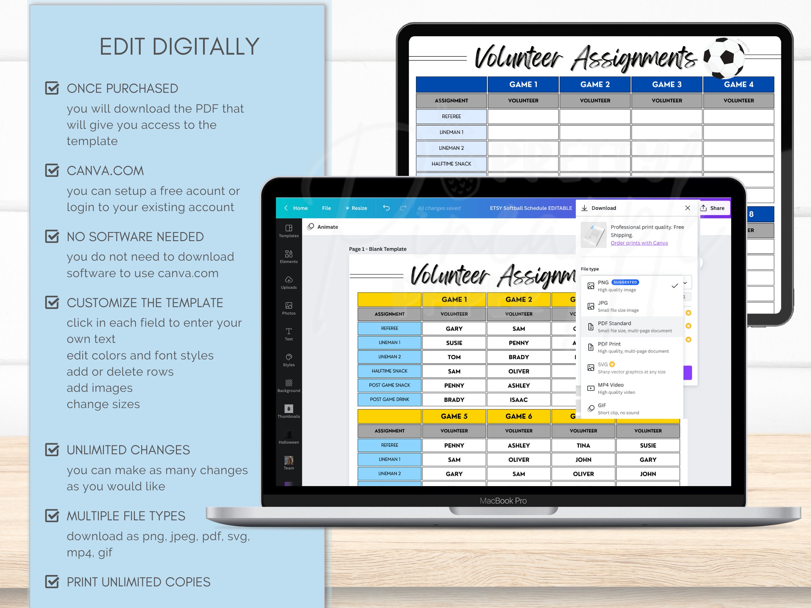 Editable Soccer Volunteer Assignment Template, Game Info, Coach Planner ...