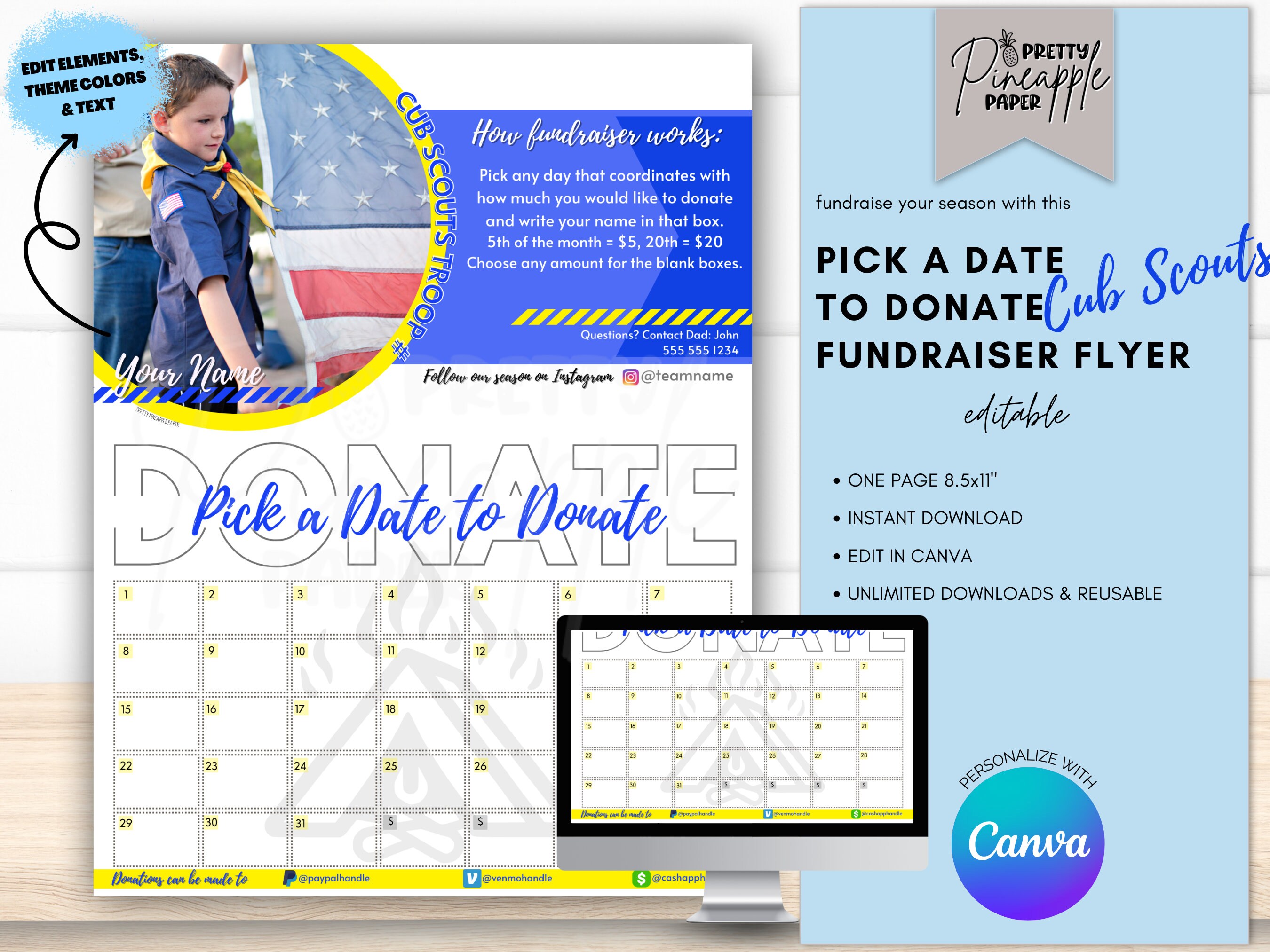 Editable Cub or Boy Scouts - Calendar Fundraiser Template, Pick a Date ...