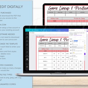 Editable Softball Positions by Inning Template, Game Day Team Info ...
