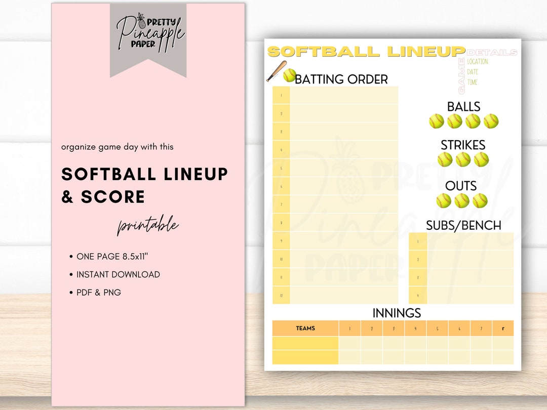 Printable Softball Line up Batting Order Dugout Innings. Instant ...