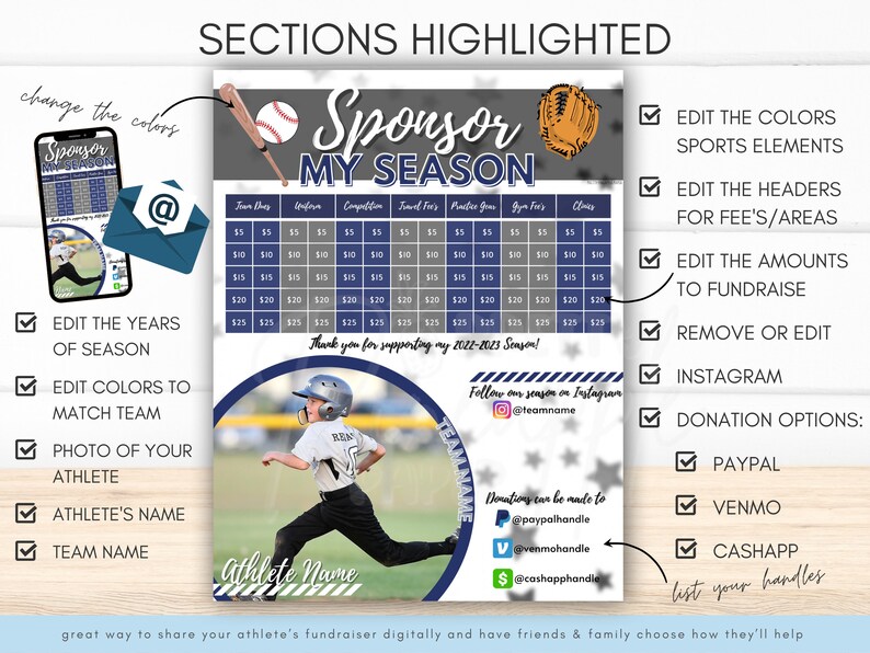 Editable Baseball - Sponsor My Season Fundraiser Template, Instant ...