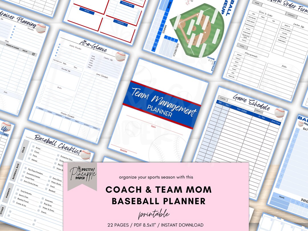 Printable Baseball Team Management Planner for Coach and Team Mom, Game ...