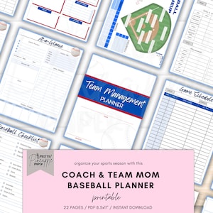Printable Baseball Team Management Planner for Coach and Team Mom, Game ...