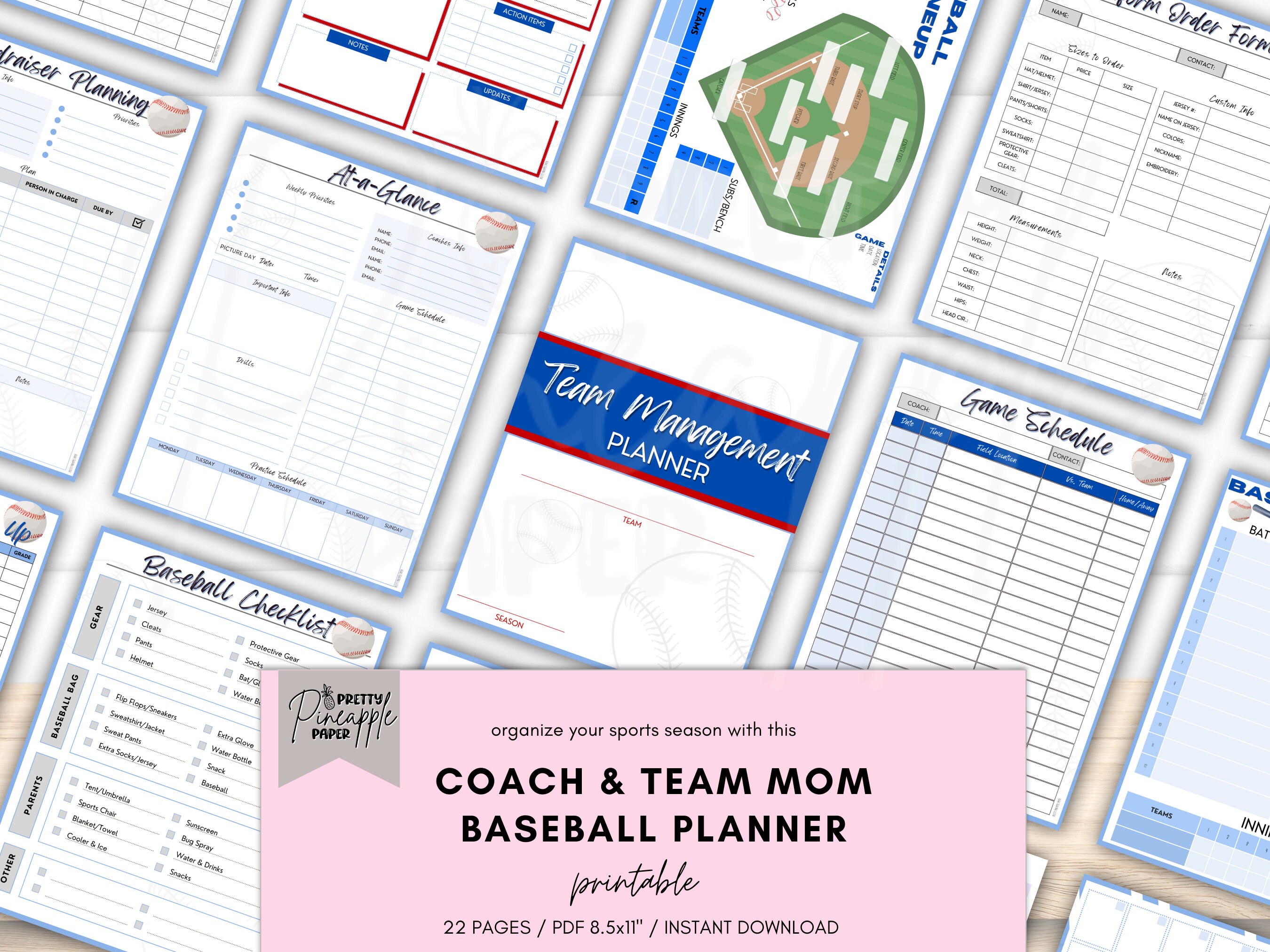 Printable Baseball Team Management Planner for Coach and Team Mom, Game ...