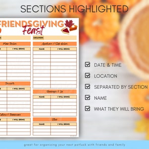 Editable Friendsgiving Feast Party Sign up Sheet, Instant Digital ...