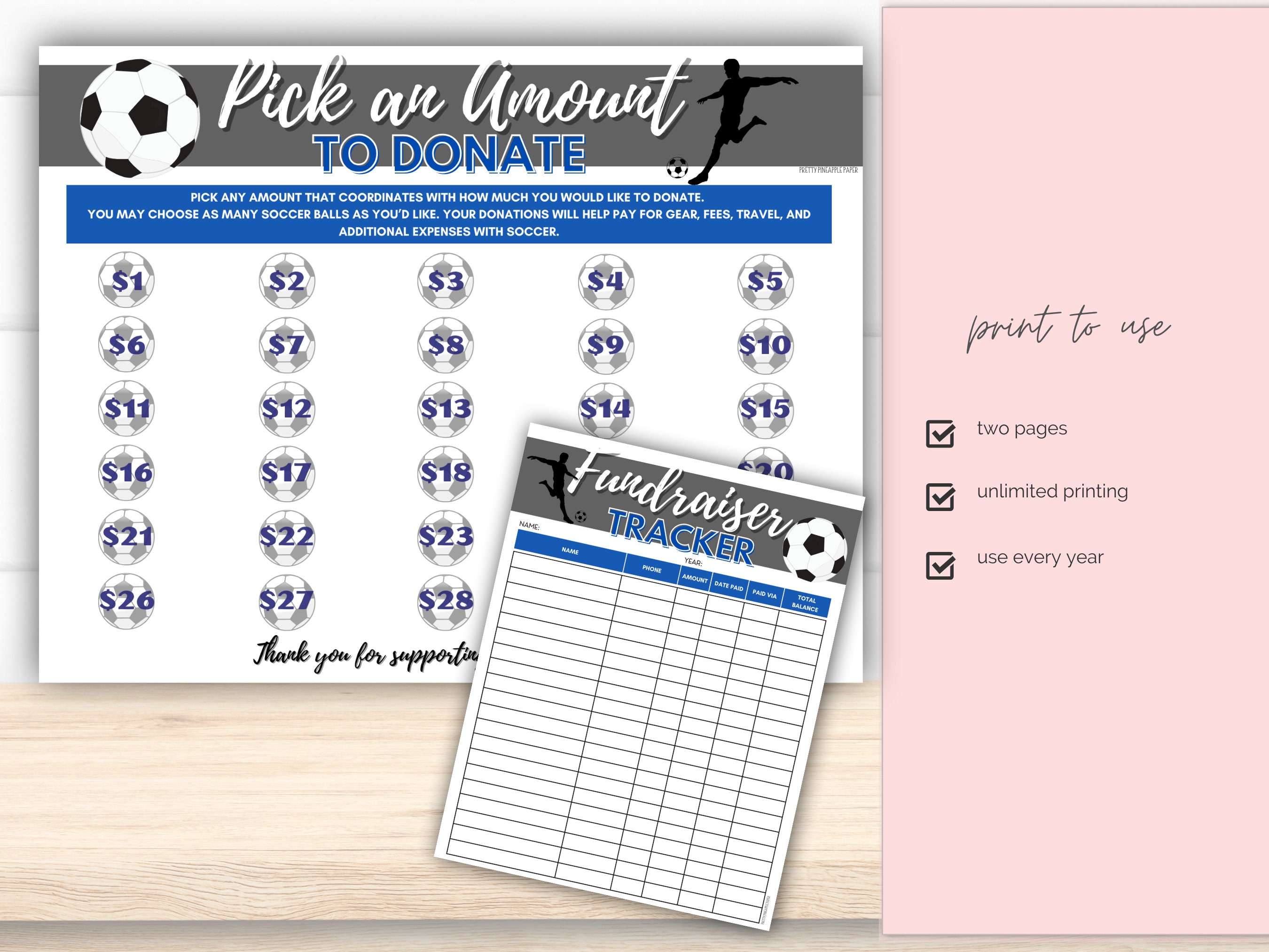 Printable Soccer Pick an Amount to Donate Fundraiser Flyer, Calendar ...