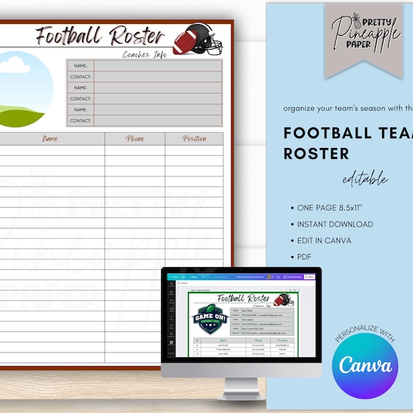 Football Team Roster Template - Etsy