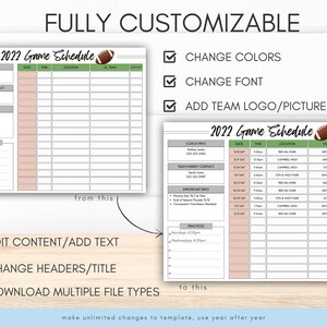 Editable Football Game Schedule Template Instant Download to Organize ...