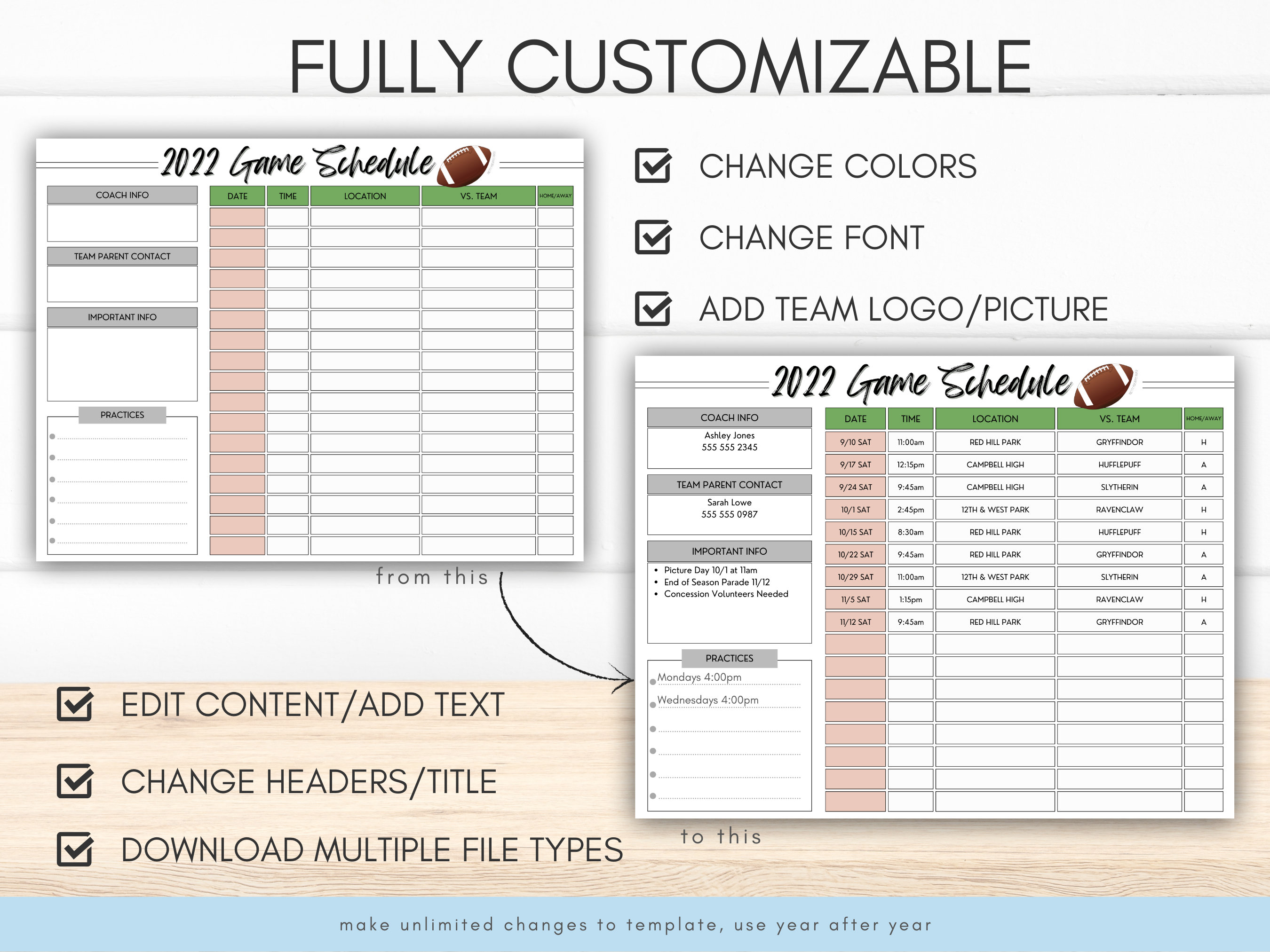 Editable Football Game Schedule Template Instant Download to Organize ...