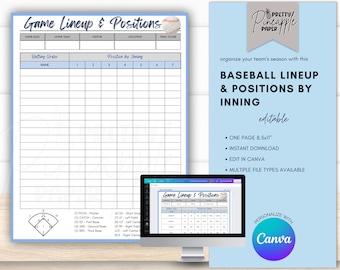 Editable Baseball Roster Template Game Day Team Info Coach - Etsy
